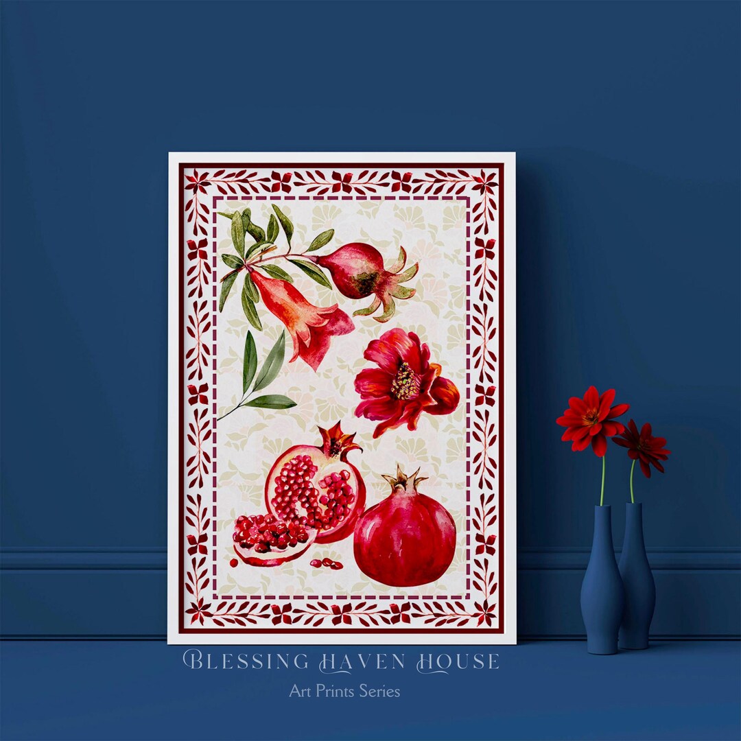 Printable Pomegranate Art Poster, Vintage Decor, Cottage Decor, Arabic ...