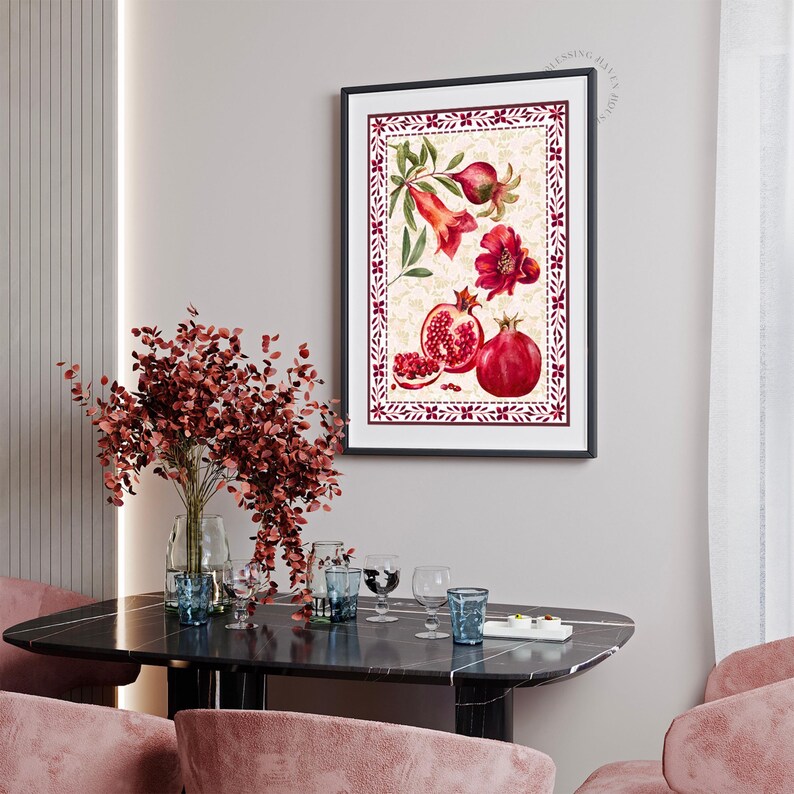 Printable Pomegranate Art Poster, Vintage Decor, Cottage Decor, Arabic ...