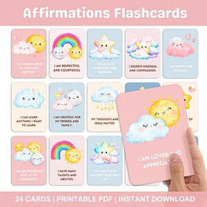 Printable 24 Daily Positive Affirmation Flash Cards for Kids Self Love ...