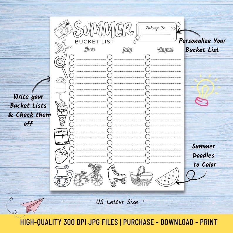 Printable Kids Summer Activities Bucket List, Kids Summer Bucket List ...