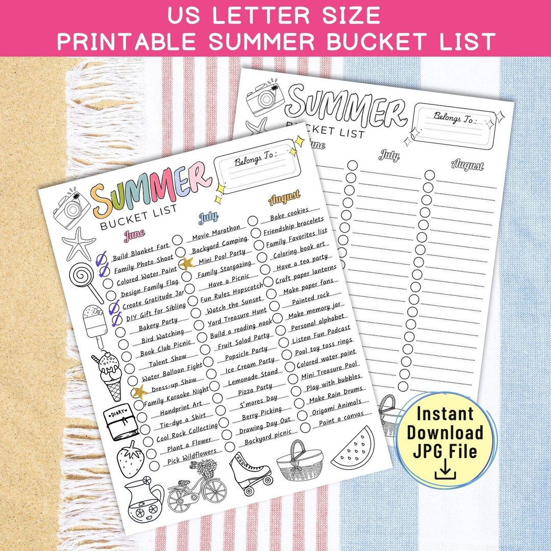 Printable Kids Summer Activities Bucket List, Kids Summer Bucket List ...