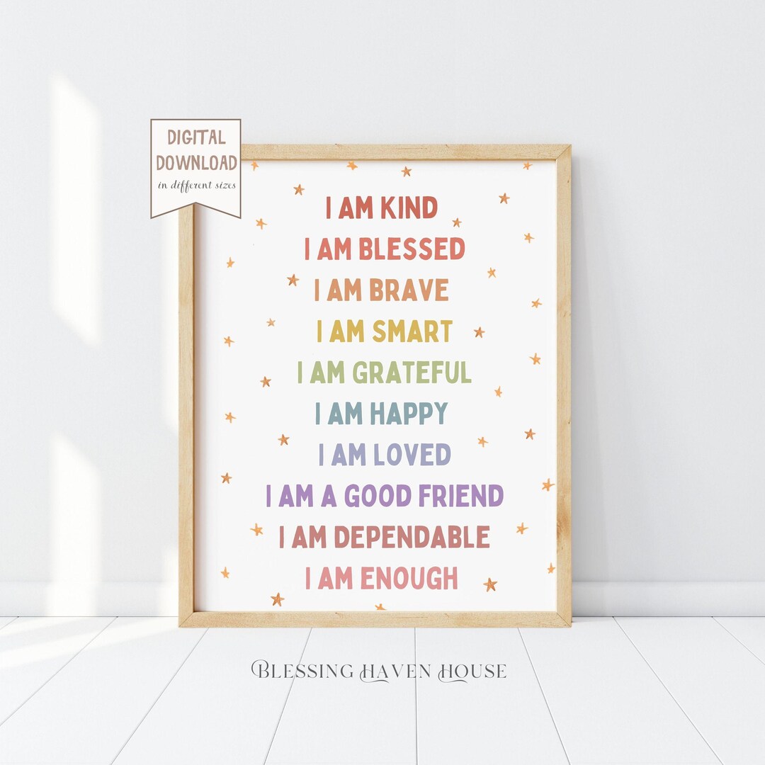 Printable Kid Affirmations Poster, Positive Affirmation Poster for Kids ...