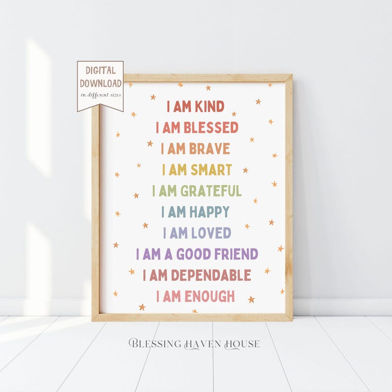 Printable Kid Affirmations Poster, Positive Affirmation Poster for Kids ...