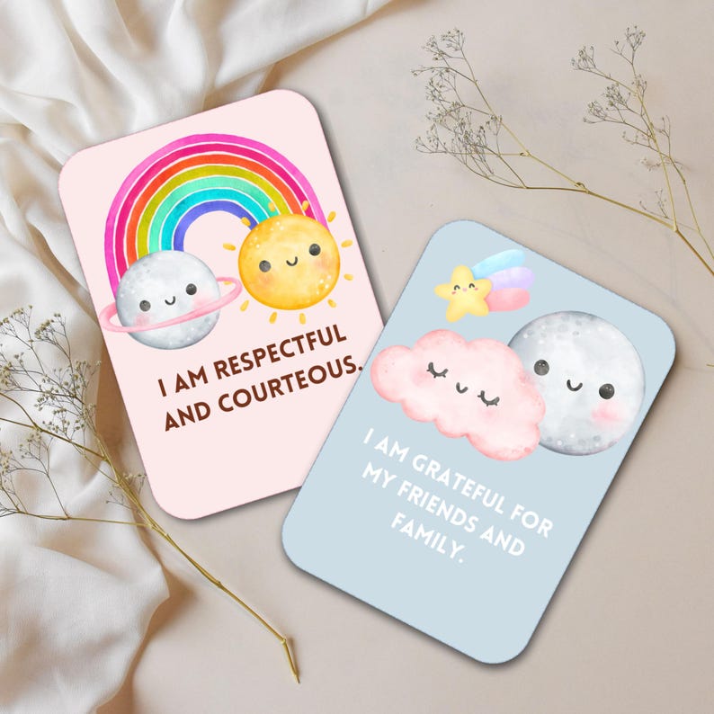 Printable 24 Daily Positive Affirmation Flash Cards for Kids Self Love ...