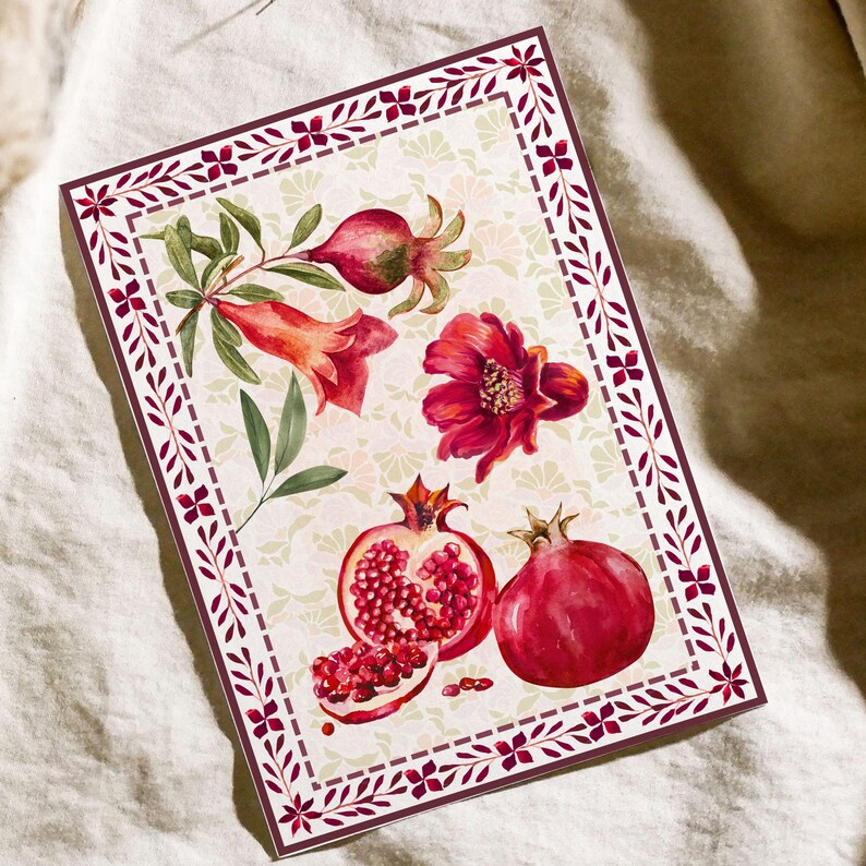 Printable Pomegranate Art Poster, Vintage Decor, Cottage Decor, Arabic ...