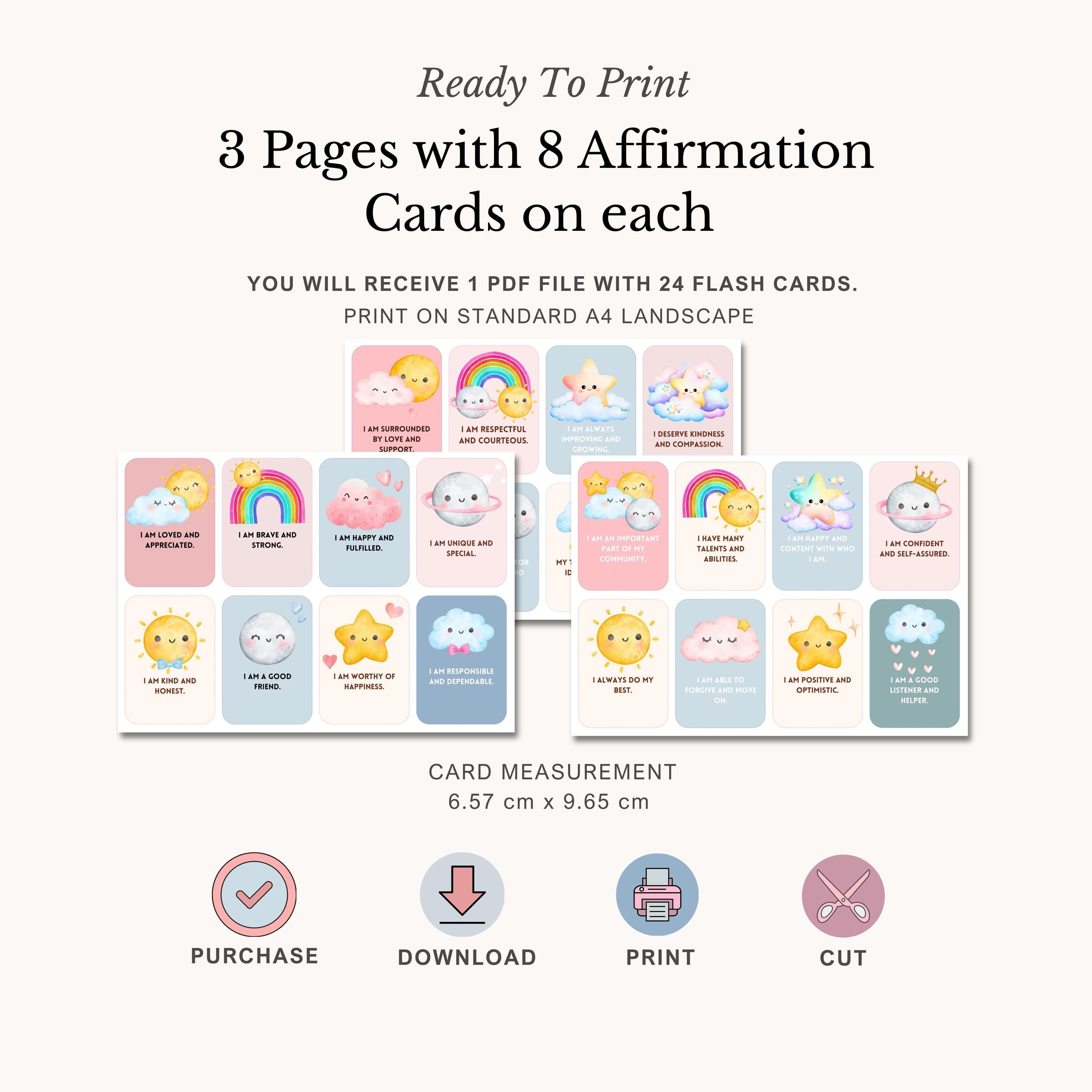 Printable 24 Daily Positive Affirmation Flash Cards for Kids Self Love ...
