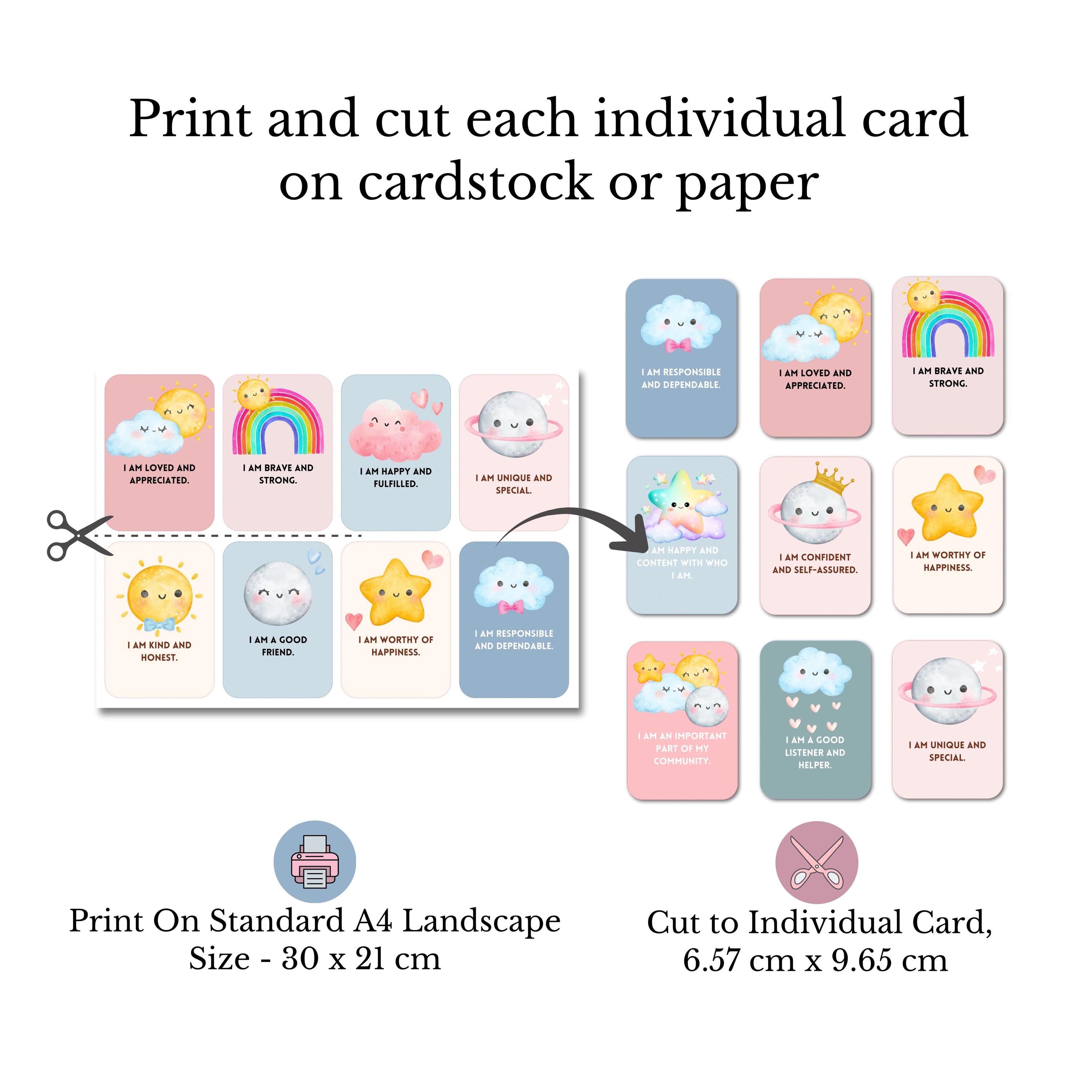 Printable 24 Daily Positive Affirmation Flash Cards for Kids Self Love ...