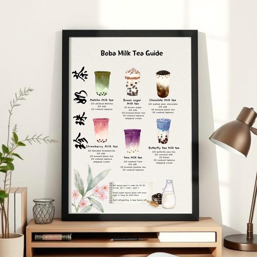 Printable Boba Tea Recipe, Boba Tea Art, Boba Lover Gift, Bubble Tea ...
