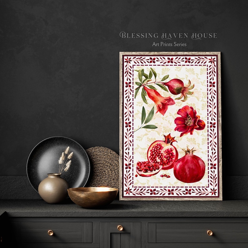 Printable Pomegranate Art Poster, Vintage Decor, Cottage Decor, Arabic ...