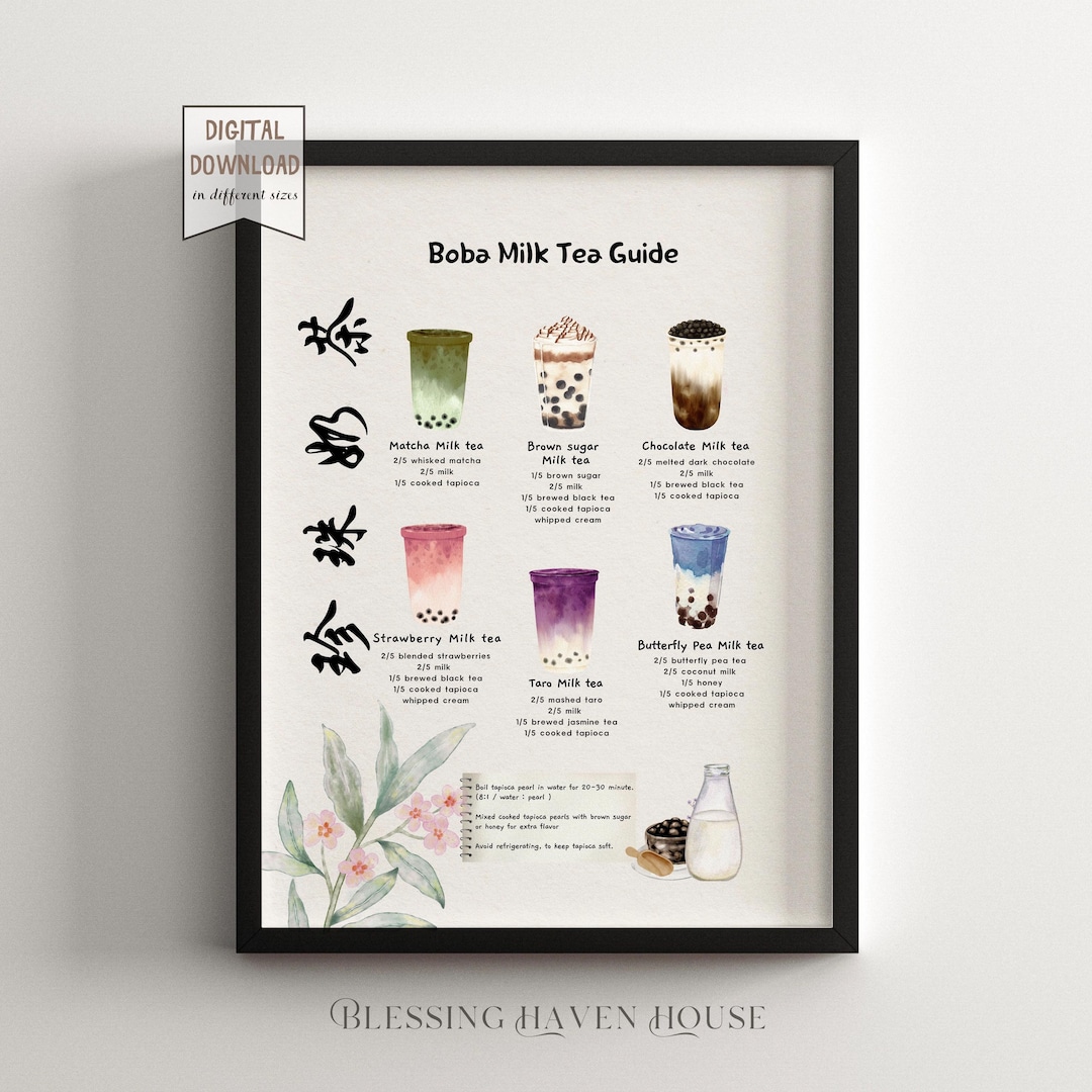 Printable Boba Tea Print, Boba Tea Art Poster, Boba Lover, Kitchen Wall ...