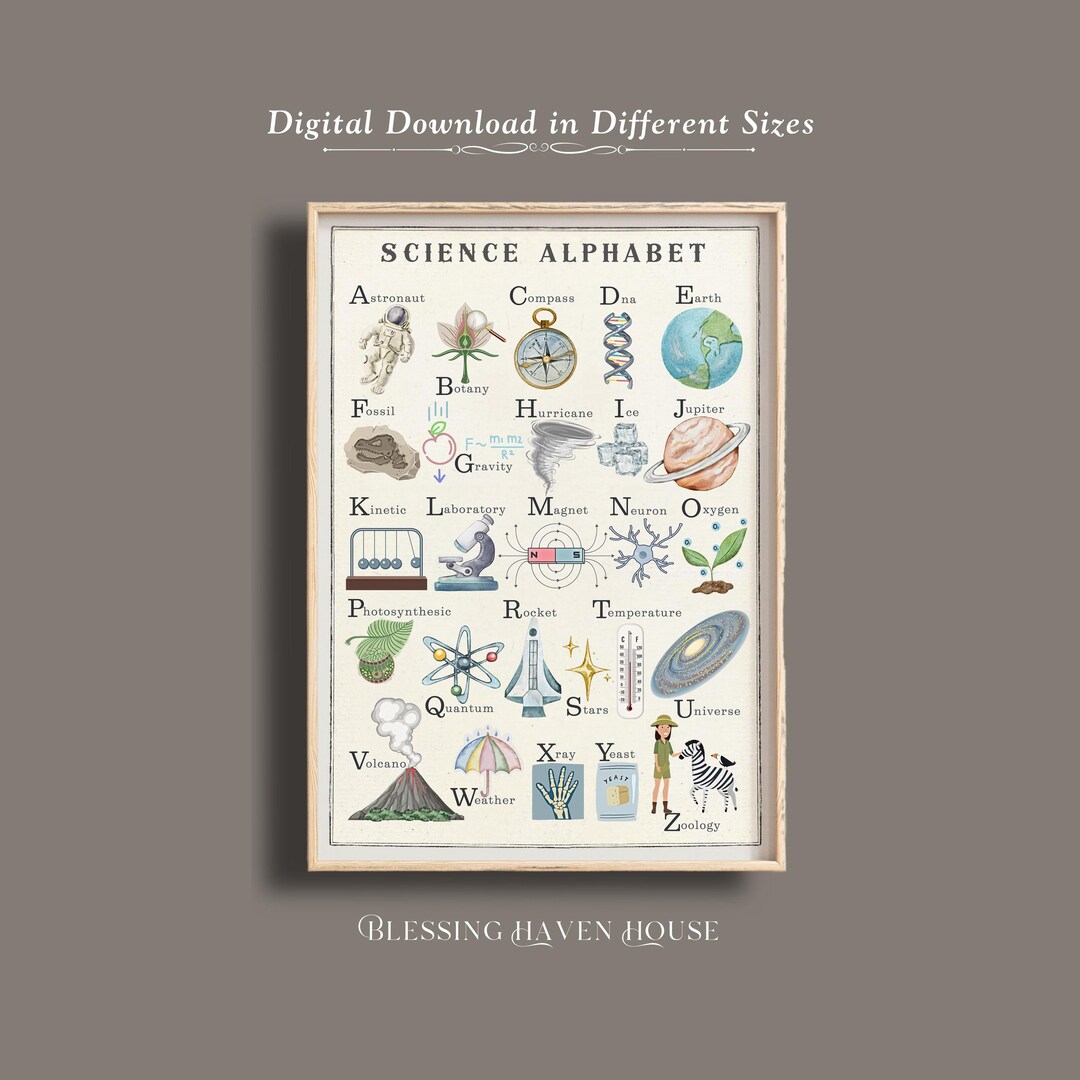 Printable Science Themed Alphabet Poster, Homeschool Poster for Kid ...