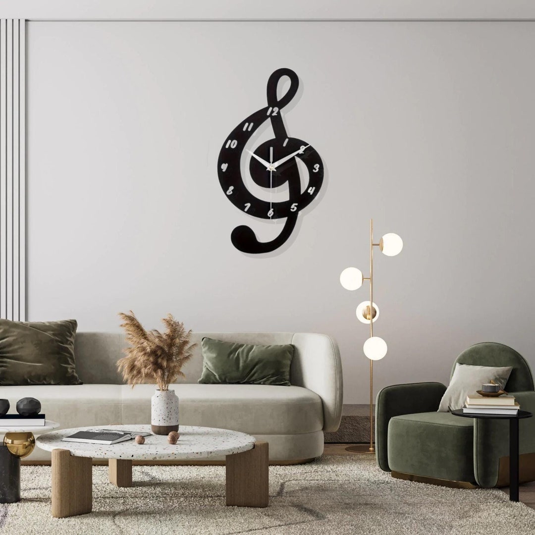 Music Metal Wall Clock, Musical Note Wall Clock, Luxury Home Decor ...