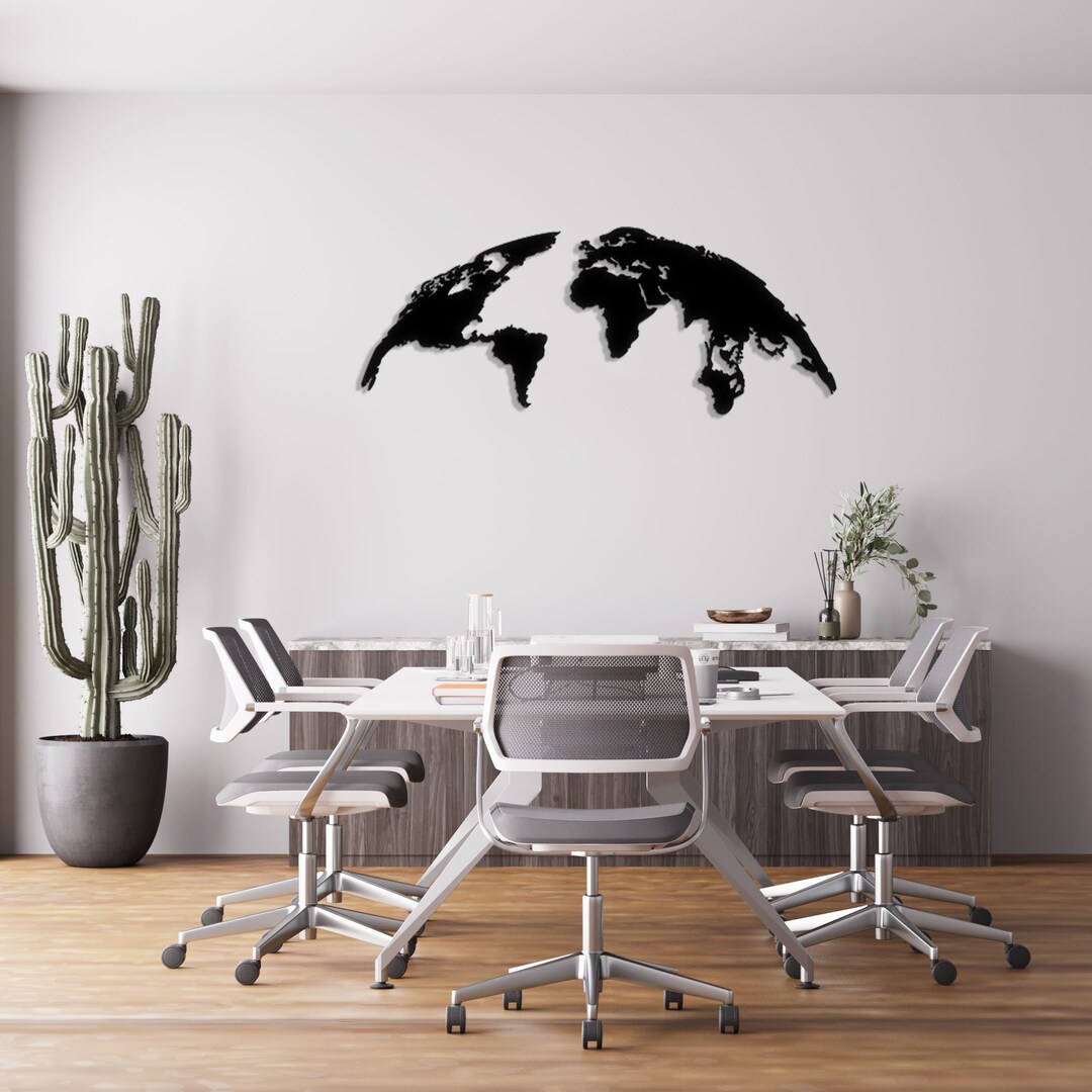 Continentes del mapa del mundo de metal, decoración de la oficina en el ...