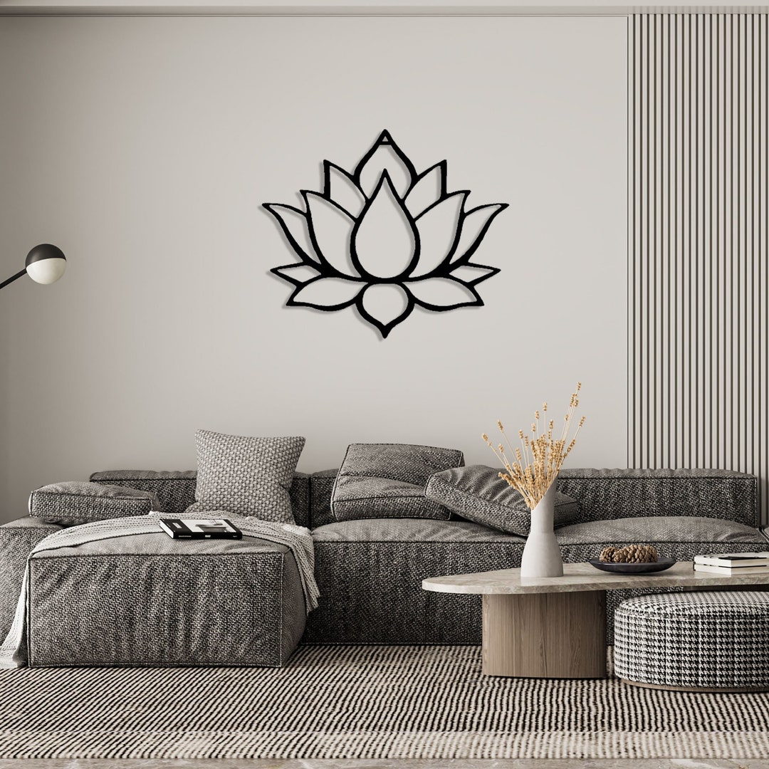 Metal Lotus Flower Wall Art Black, Large Outdoor Wall Decor, Metal Wall ...