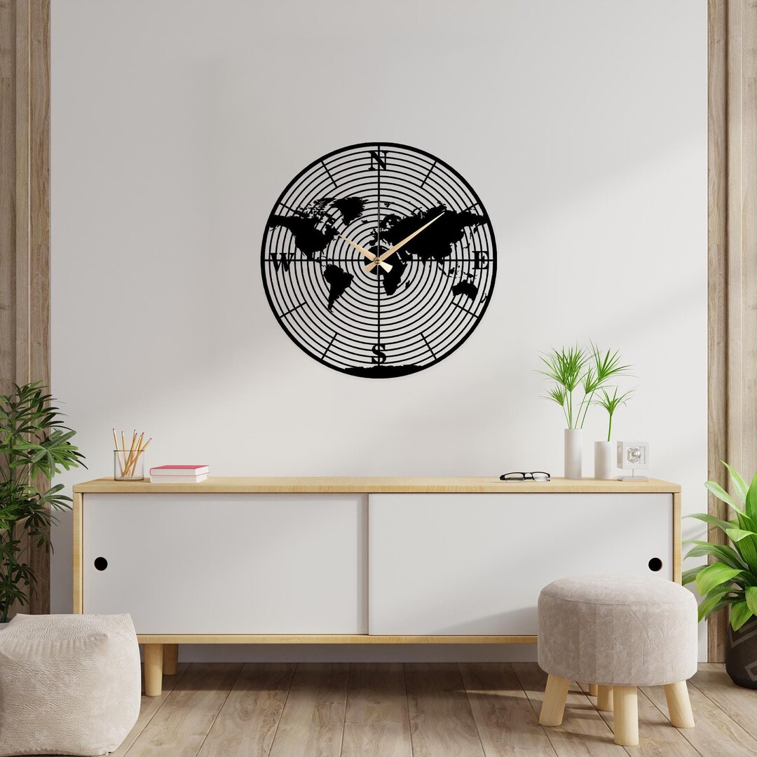 Best Traveler Gift, Earth Wall Clock, Geographic Compass Clock, Office ...