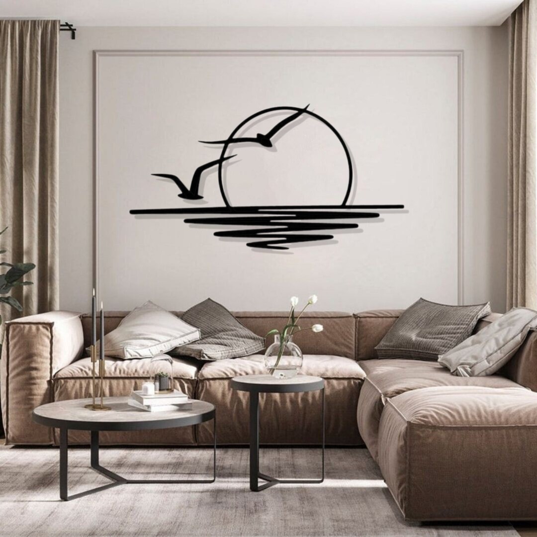 Sun and Seagulls Wall Decor, Sunrise Metal Wall Art, Abstract Sunset ...