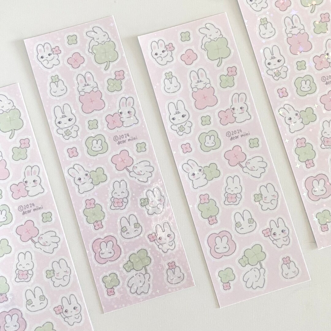 Lucky Bunny Sticker Sheet: Cute Stickers, Deco, Korean Stationery ...