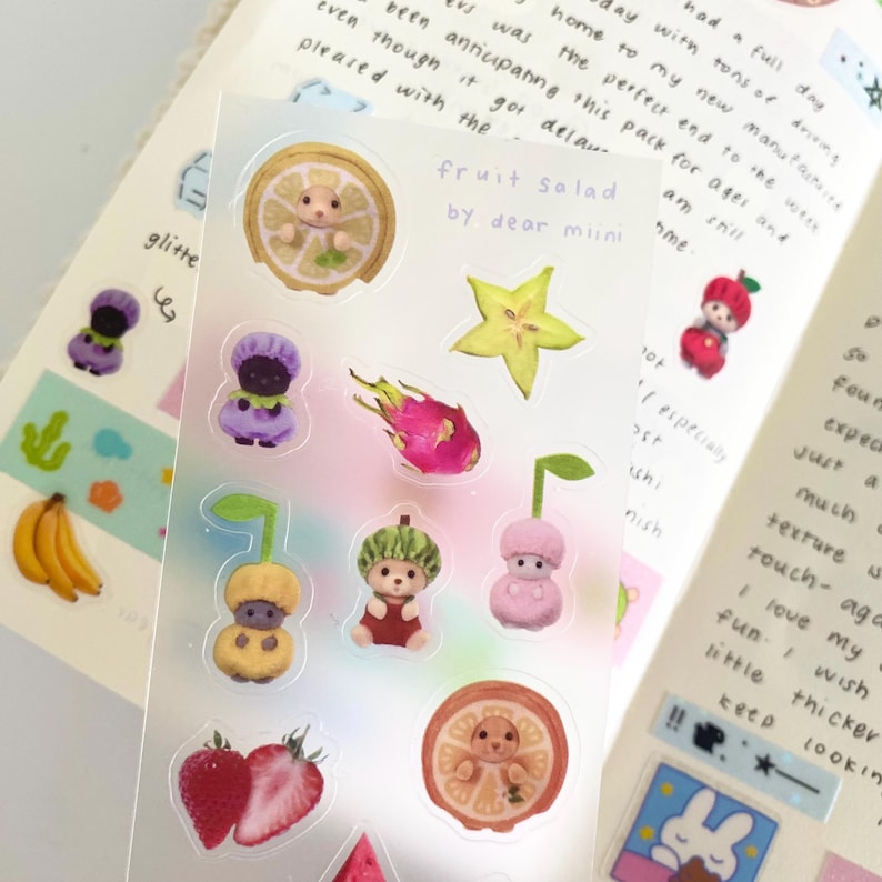 Fruit Salad Animals Clear Sticker Sheet | Matte, Waterproof, Planner ...