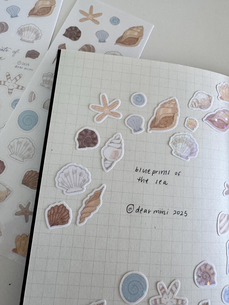 Ocean Seashells Sticker Sheet: Waterproof Stardust Holo Vinyl, Planner ...