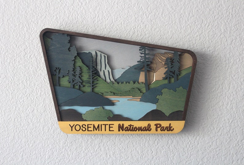 Yosemite National Park Sign, 3D Laser Cut Art, Rustic Shelf Decor ...