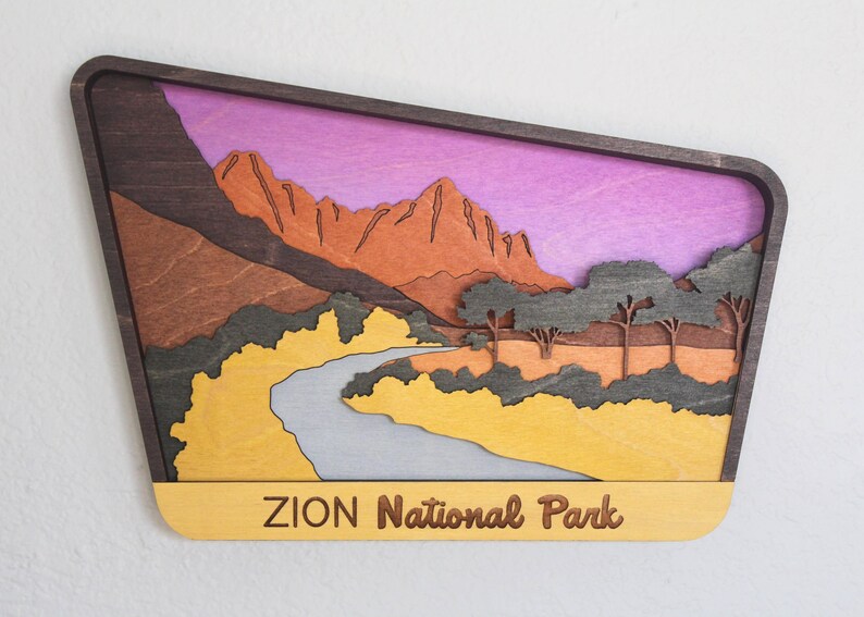 Zion National Park Sign, 3D Laser Cut Wall Art, Natural Wood Decor ...