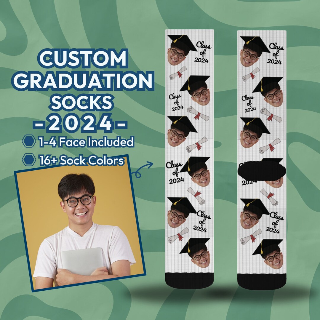 Custom Graduation Socks With Grad Cap Class of 2024 Custom Face Socks ...