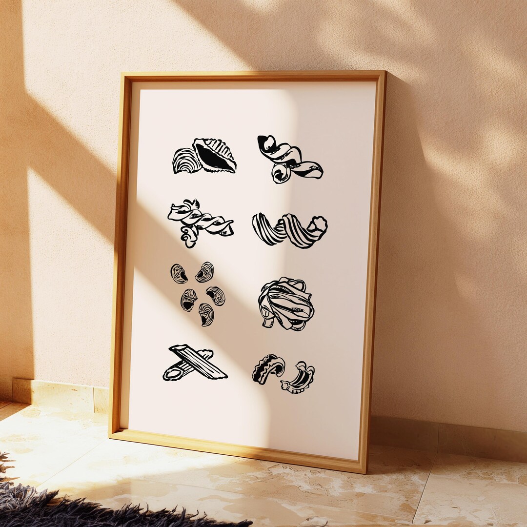 Pasta Shapes Collage Art Print: Hand Drawn Kitchen Poster (digital ...