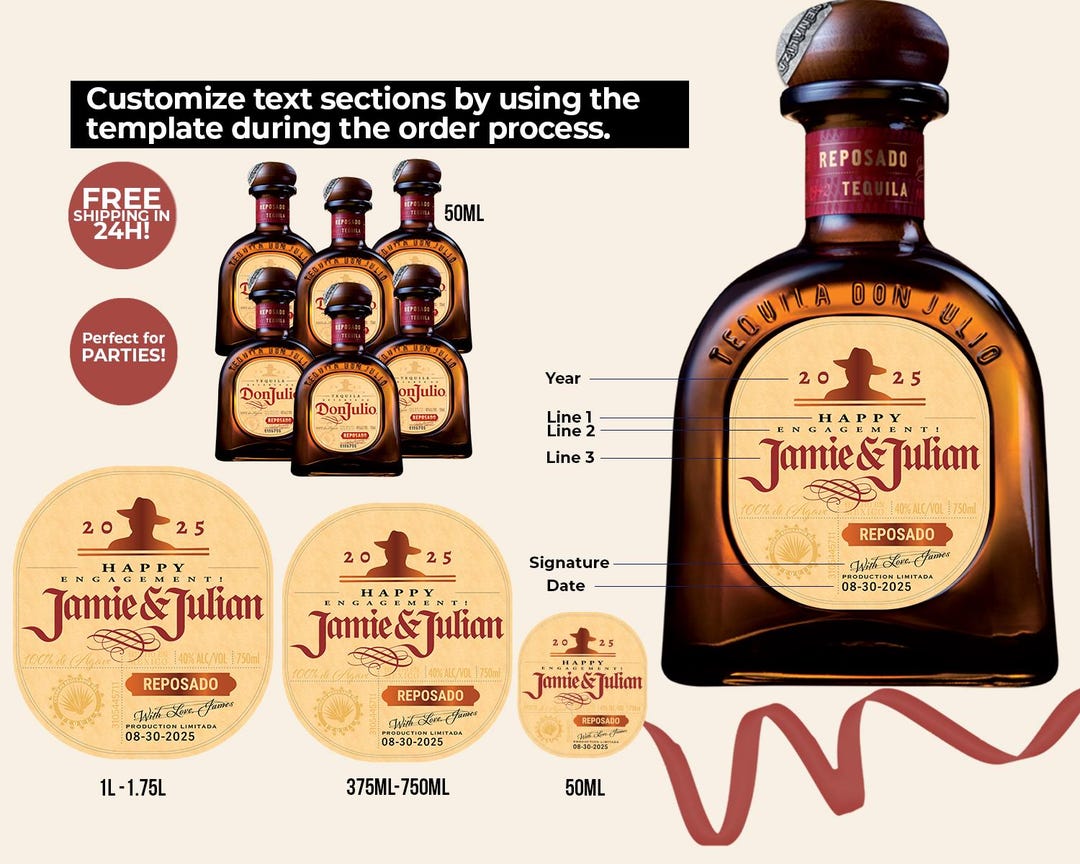 Custom Don Julio Reposado Label, Personalized Tequila Label, Bridesmaid ...