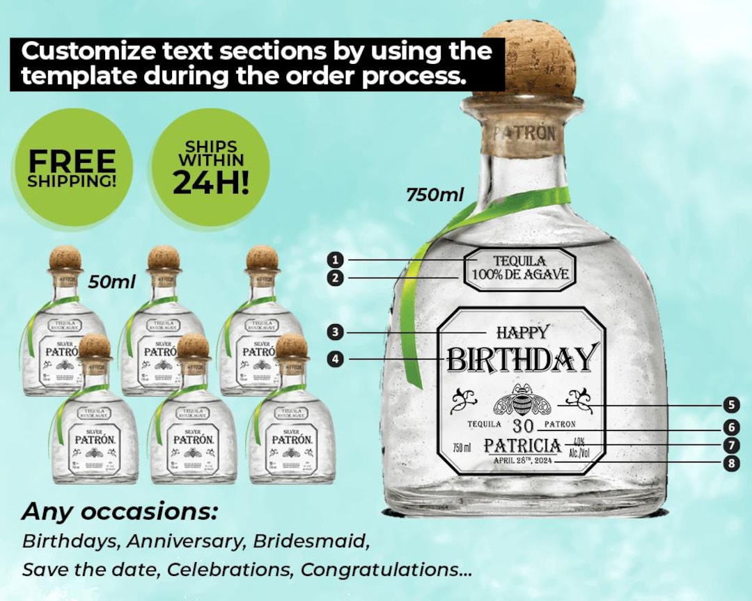 Custom Patron Tequila Label, Personalized Liquor Label, Bridesmaid Gift ...