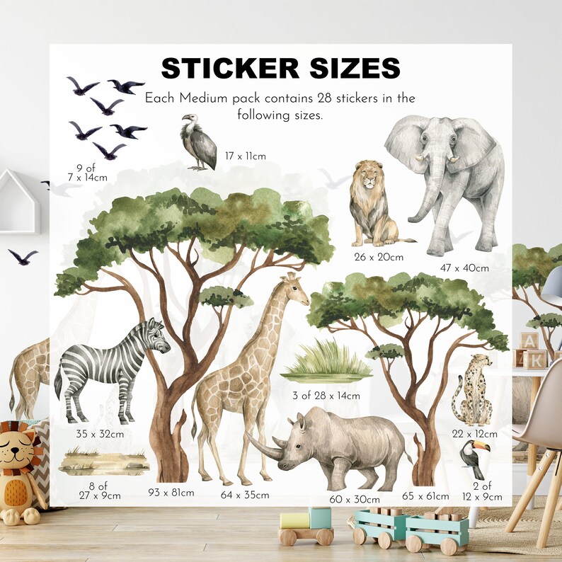 Safari Animals Nursery Wall Decals, Savannah Tree Stickers, Kids ...