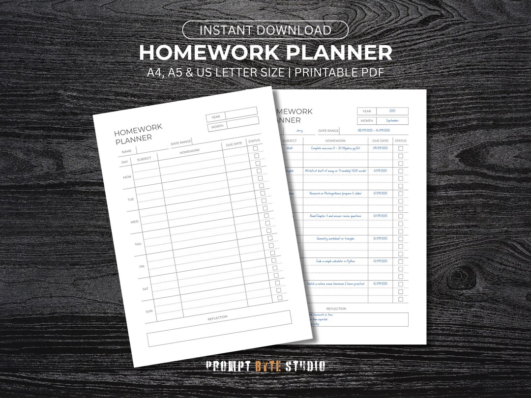Homework Planner Printable: Student Assignment Tracker (A4/A5/US Letter ...