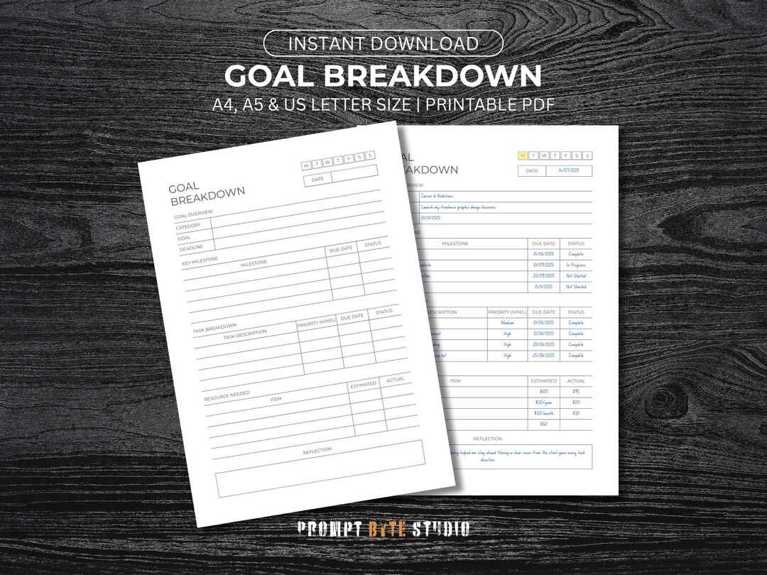 Goal Breakdown Planner Printable PDF | Step-by-step Action Plan and ...