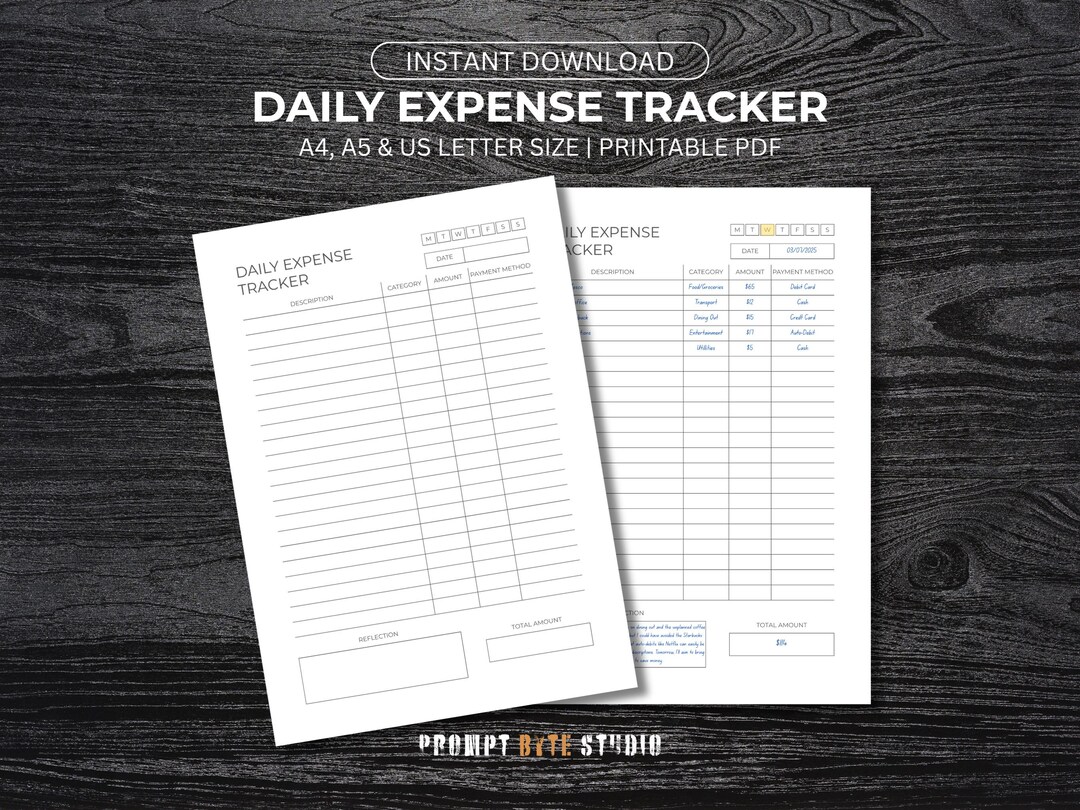 Daily Expense Tracker Printable PDF | Track Spending, Budget and Daily ...