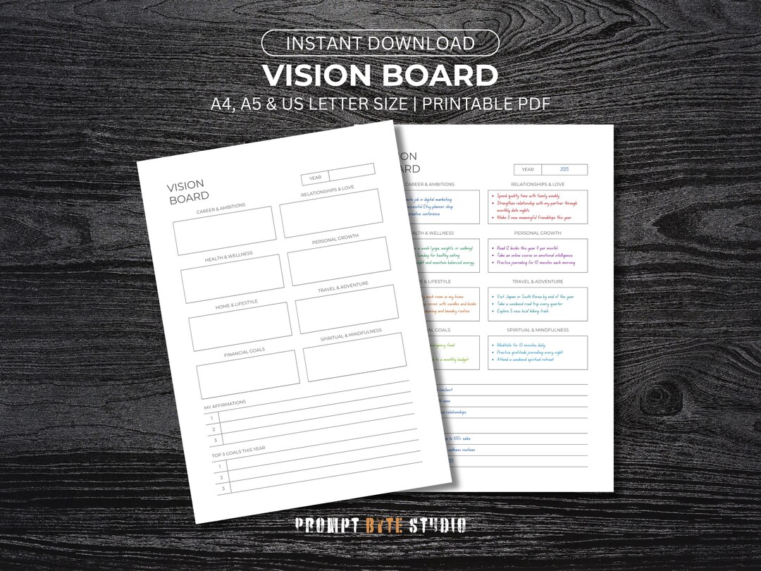 Vision Board Printable: Goal Setting & Manifestation Planner (A4/A5/US ...