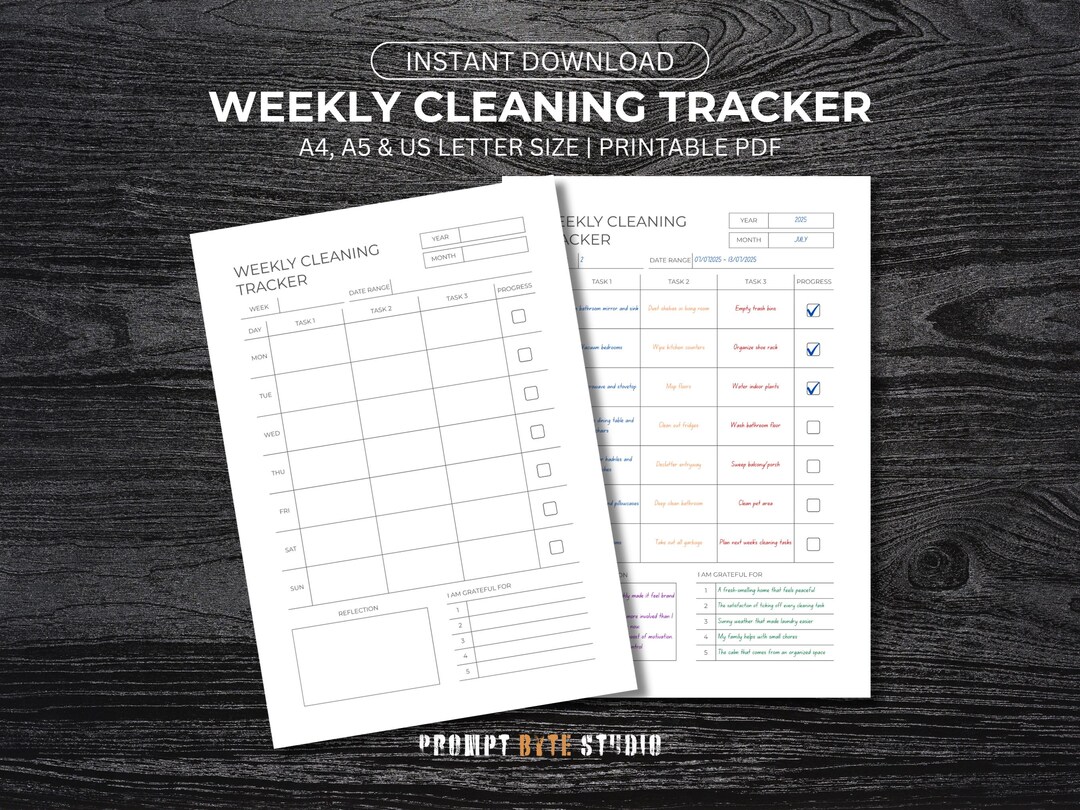 Weekly Cleaning Tracker Printable PDF | Chore Checklist and ...