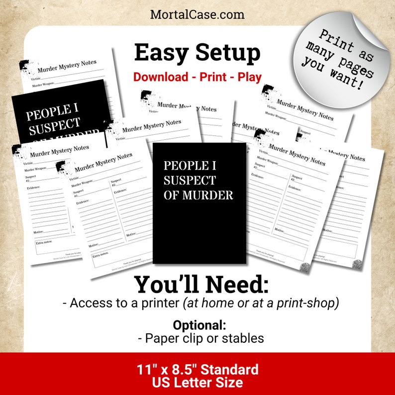 Printable Detective Notebook for Murder Mystery Game, Gift Bag Journal ...