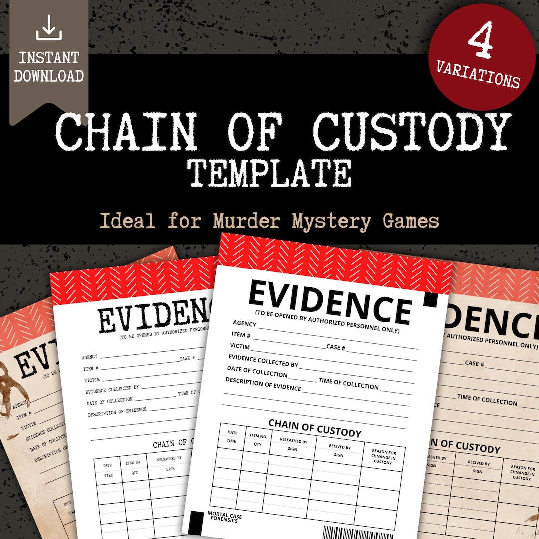Evidence Chain of Custody Template for Murder Mystery Game, Police ...