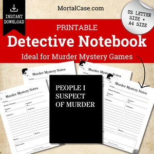 Printable Detective Notebook for Murder Mystery Game, Gift Bag Journal ...