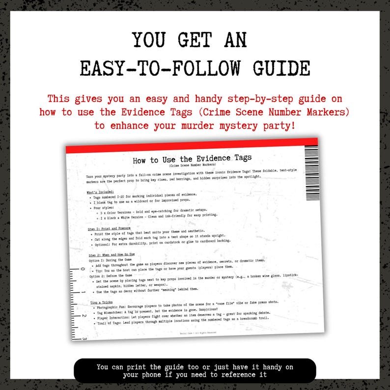 Numbered Evidence Tags for Murder Mystery Game, Authentic Crime Scene ...