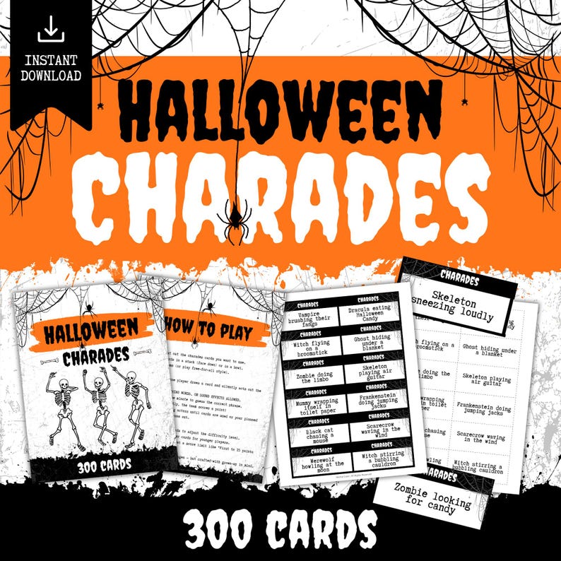 Halloween Charades Game: 300 Spooky Cards, Family Party (PDF Download ...