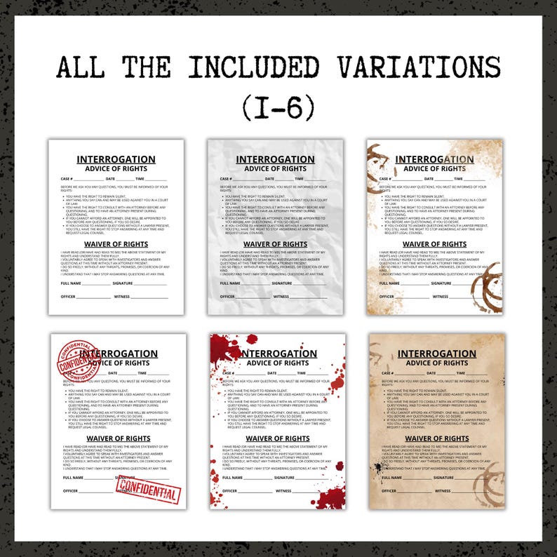 Interrogation Advice of Rights Prop for Murder Mystery Game, Authentic ...
