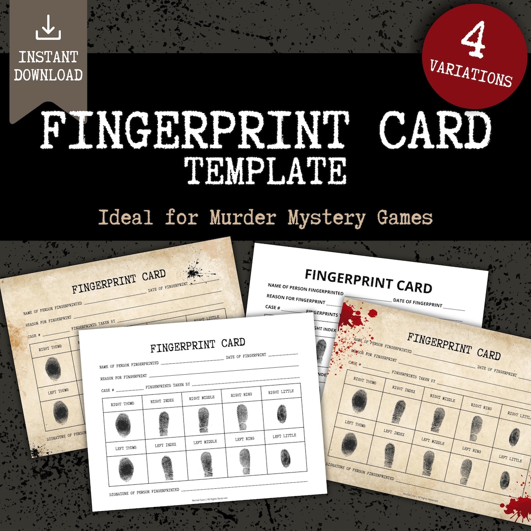 Fingerprint Card for Murder Mystery Game, Authentic Police Crime Scene ...