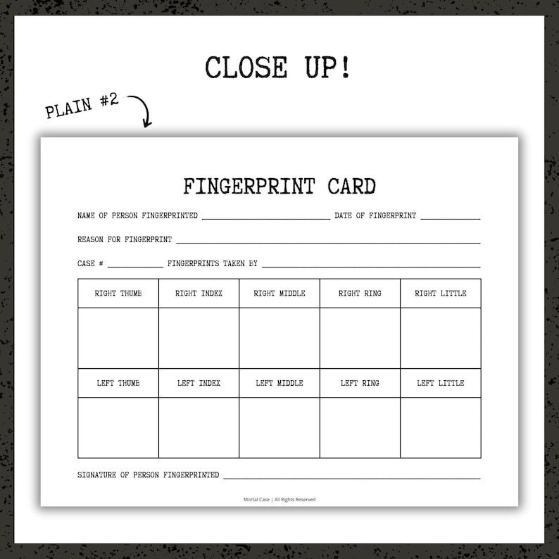 Fingerprint Card for Murder Mystery Game, Authentic Police Crime Scene ...