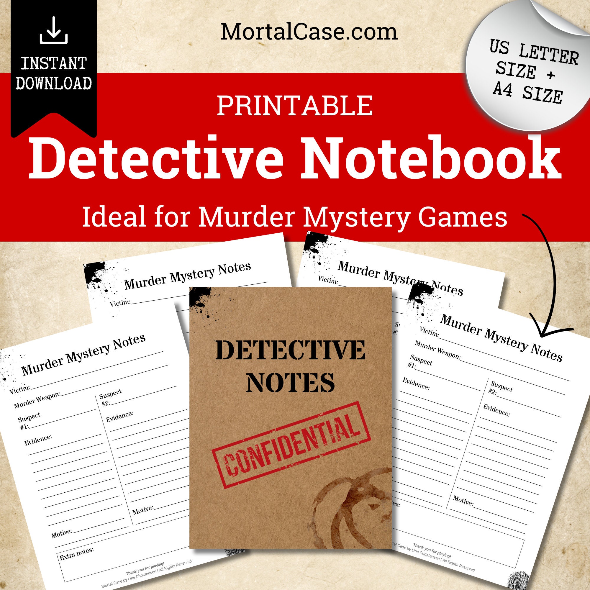 Printable Detective Notebook for Murder Mystery Game, Gift Bag Journal ...