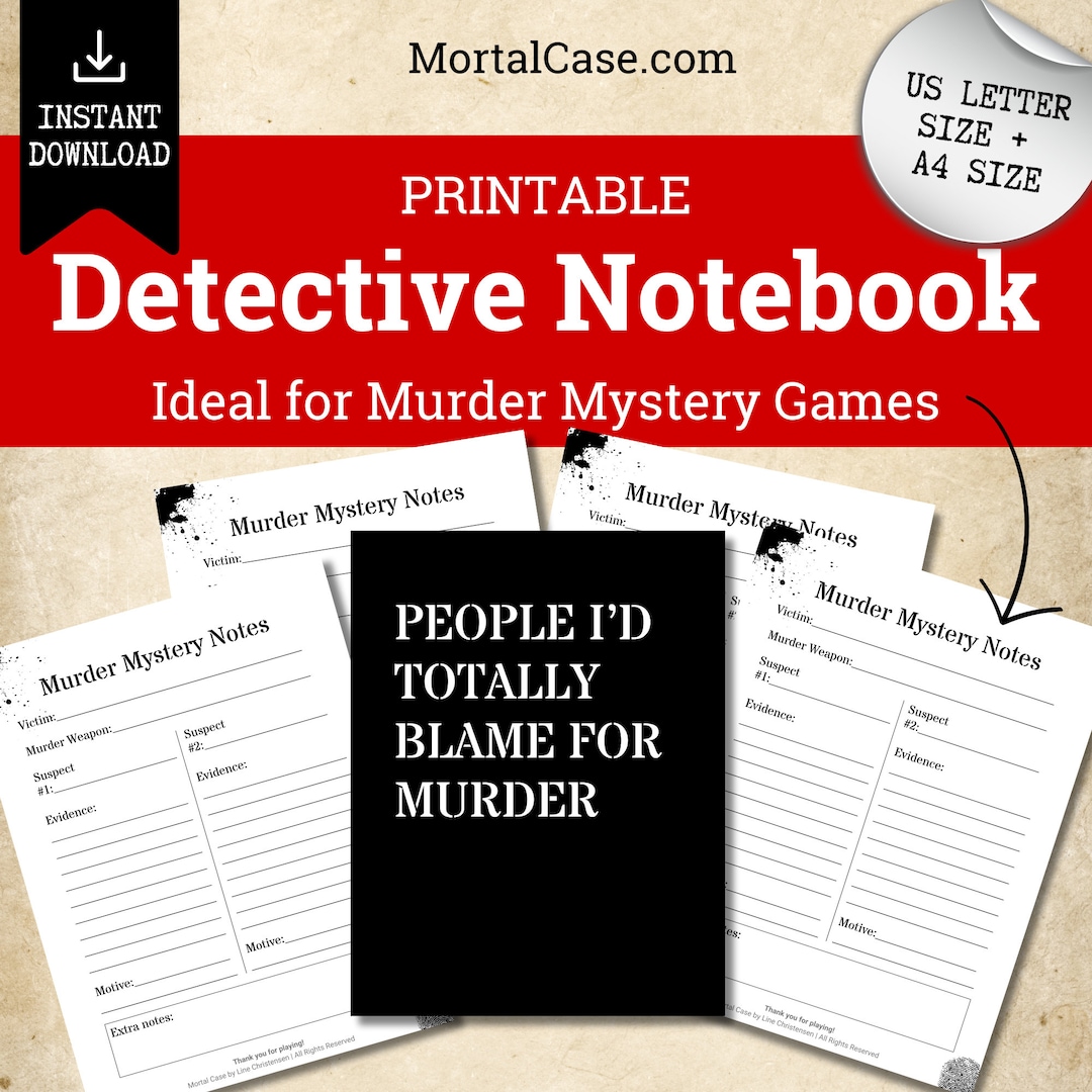 Printable Detective Notebook for Murder Mystery Game, Gift Bag Journal ...