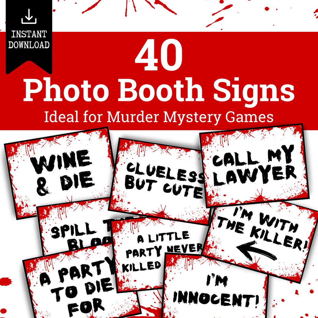 Photo Booth Signs for Murder Mystery Game Night, Funny Photobooth Party ...