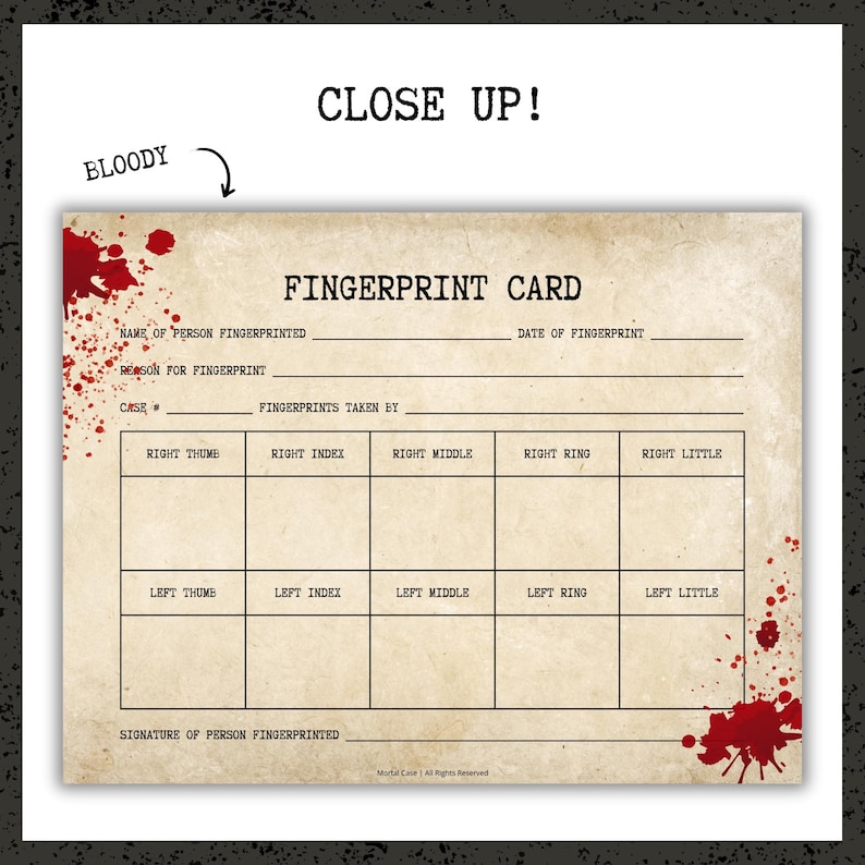 Fingerprint Card for Murder Mystery Game, Authentic Police Crime Scene ...