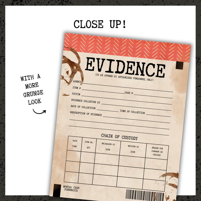 Evidence Chain of Custody Template for Murder Mystery Game, Police ...