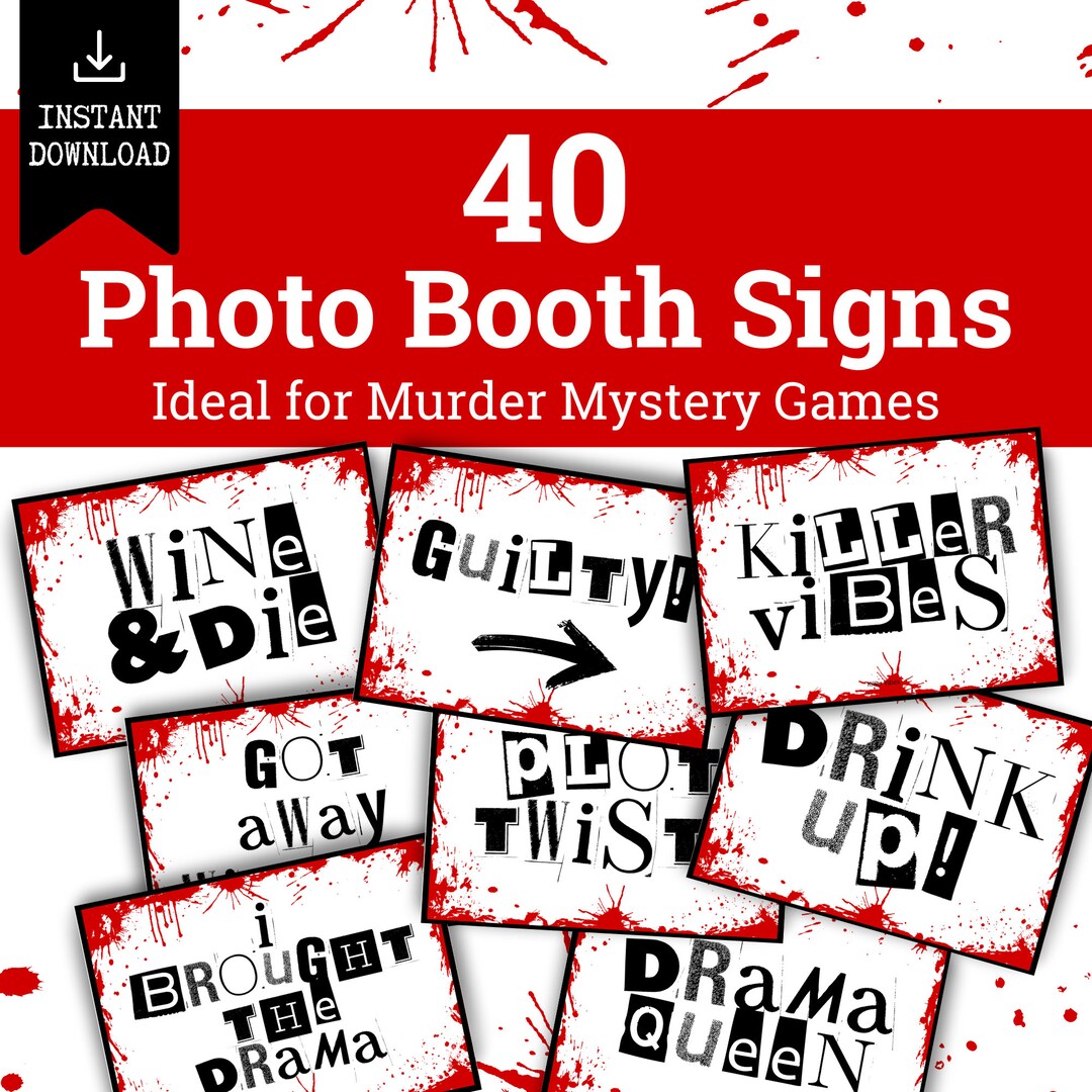 Photo Booth Signs for Murder Mystery Game Night, Funny Photobooth Party ...