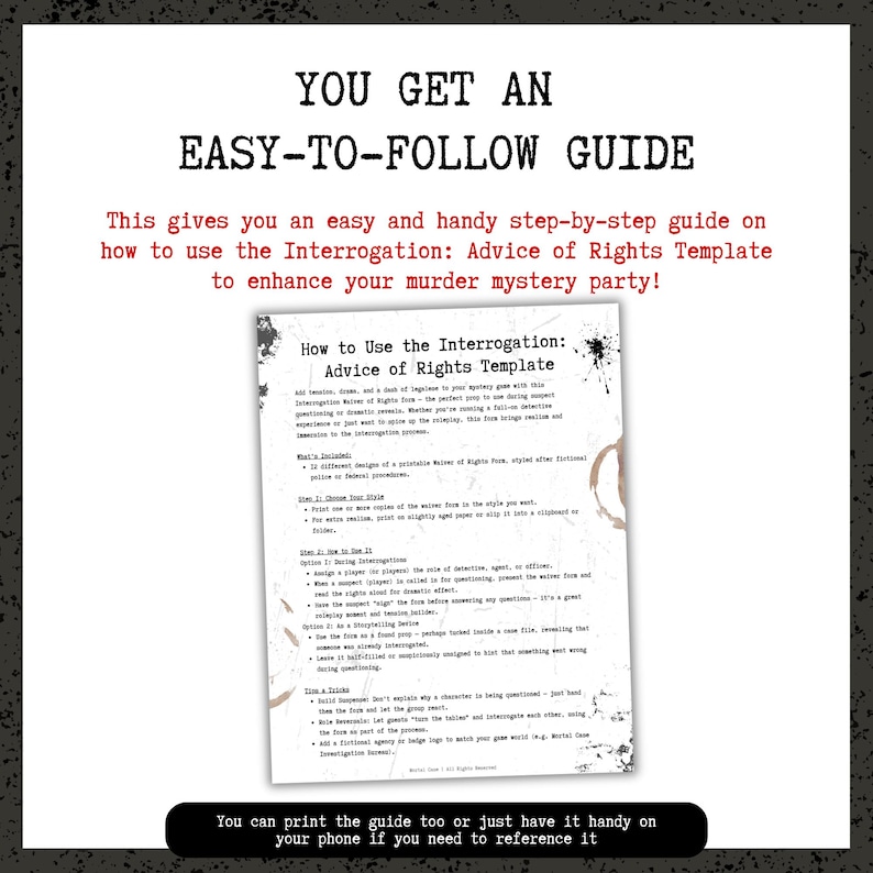 Interrogation Advice of Rights Prop for Murder Mystery Game, Authentic ...